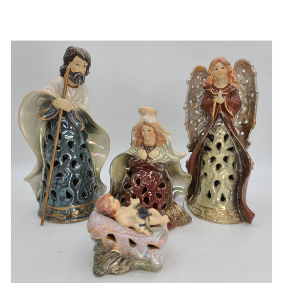 Unknown | Holiday | Rare Vintage 4 Pc Ceramic Glazed Nativity Figurine ...